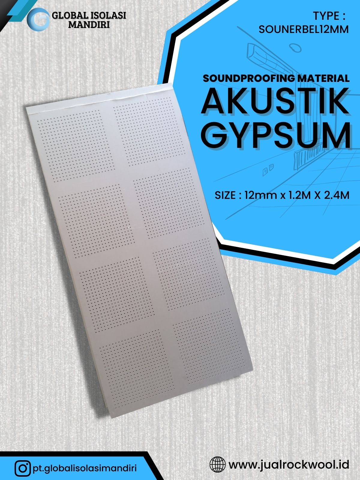 Jual Gypsum Akustik 12mm Perforated Murah
